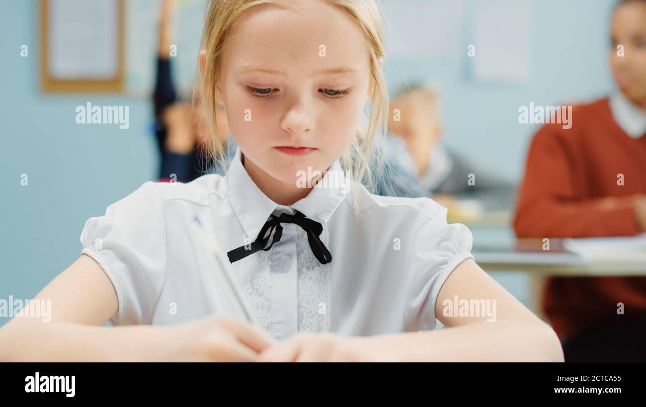 In Elementary School Class: Portrait of a Brilliant and Cute Caucasian ...