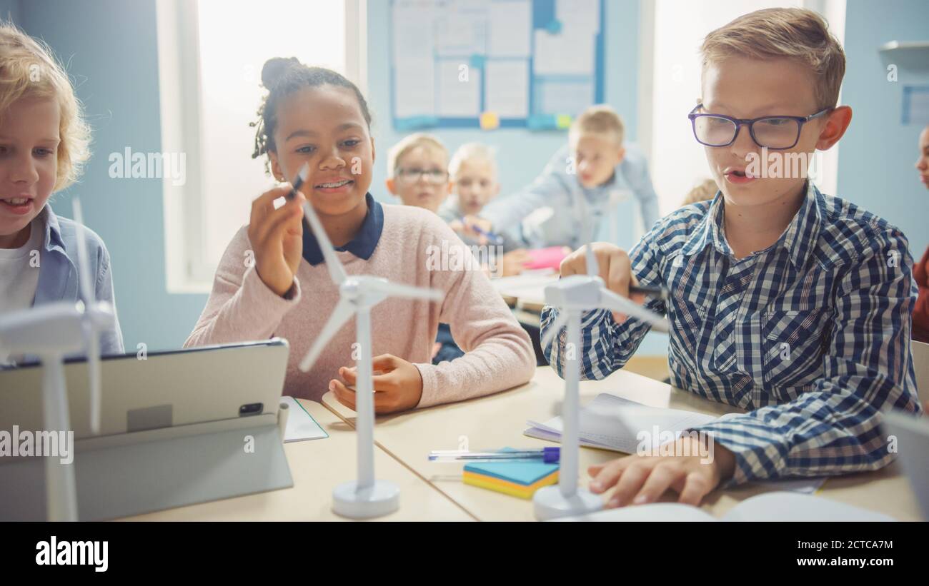 In the Elementary School: Class of Brilliant Young Children Work as a ...