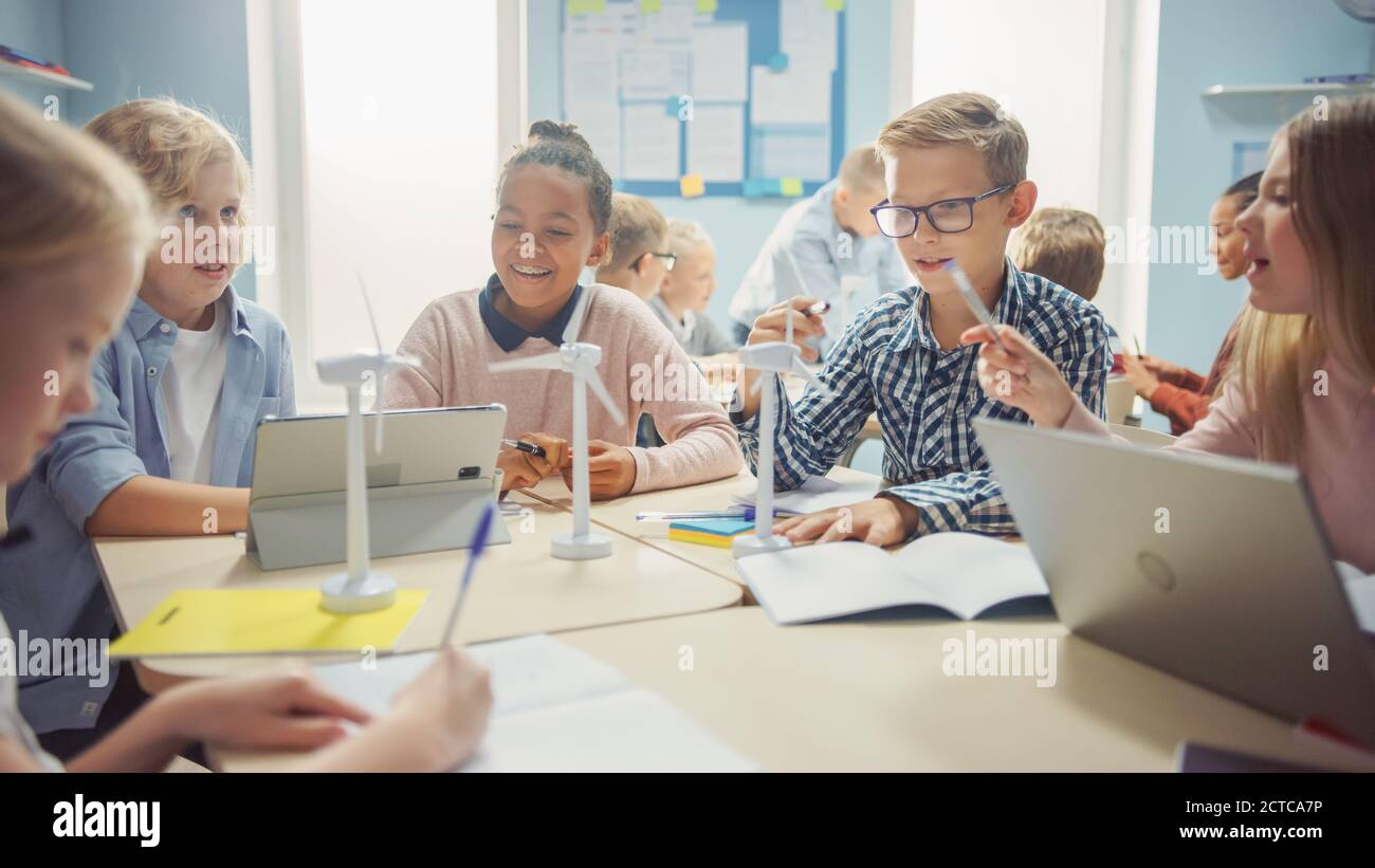 In the Elementary School: Class of Smart Young Children Work as a Team ...