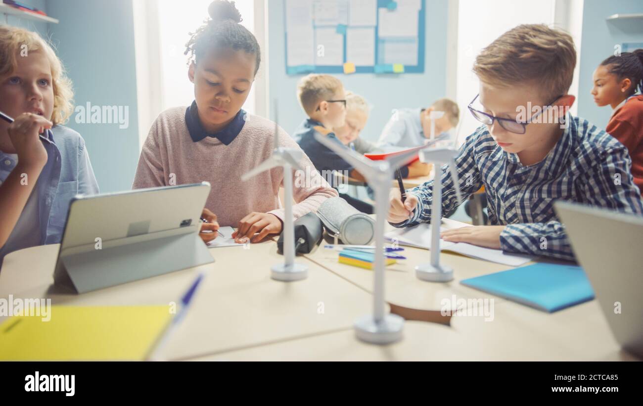 In the Elementary School: Class of Brilliant Young Children Work as a ...