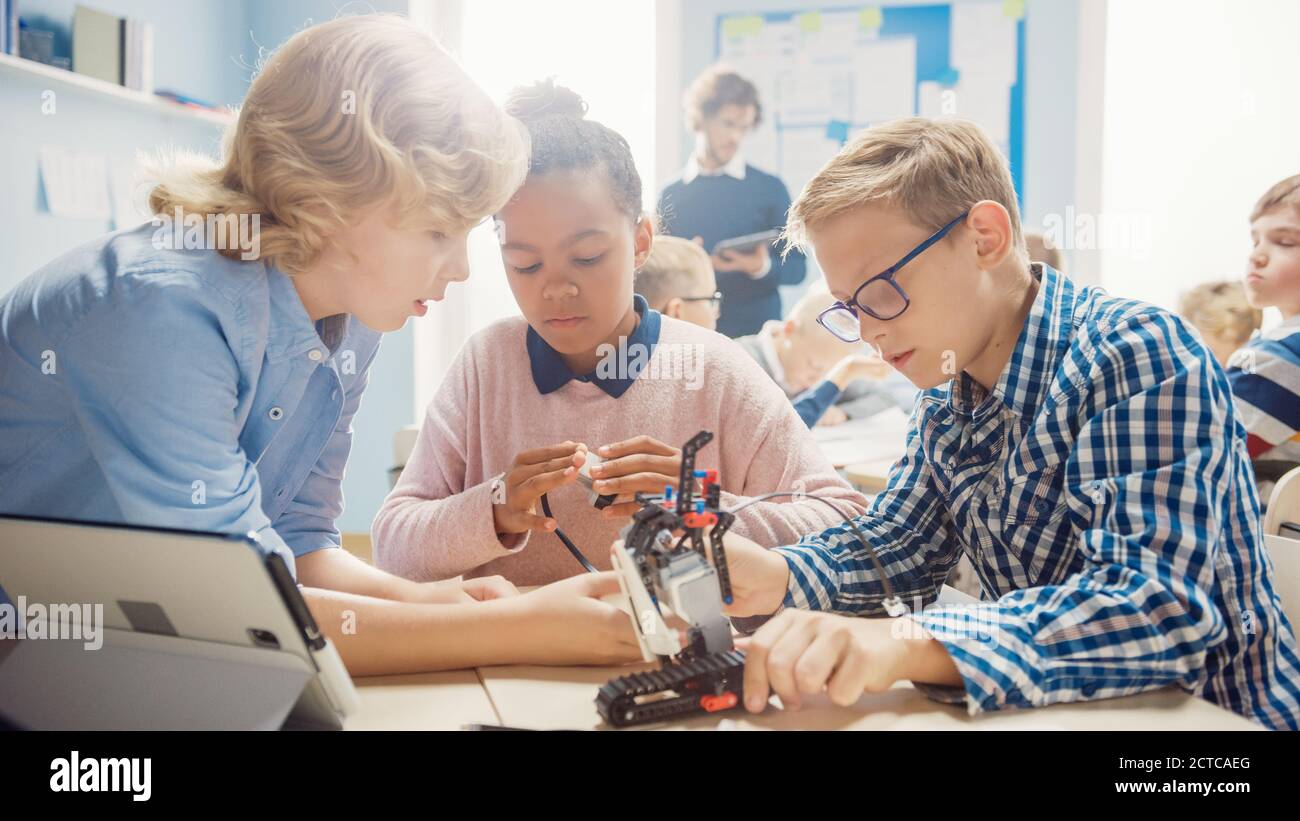 Elementary School Robotics Classroom: Diverse Group of Brilliant ...