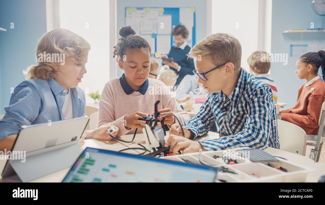 Elementary School Robotics Classroom: Diverse Group of Brilliant ...