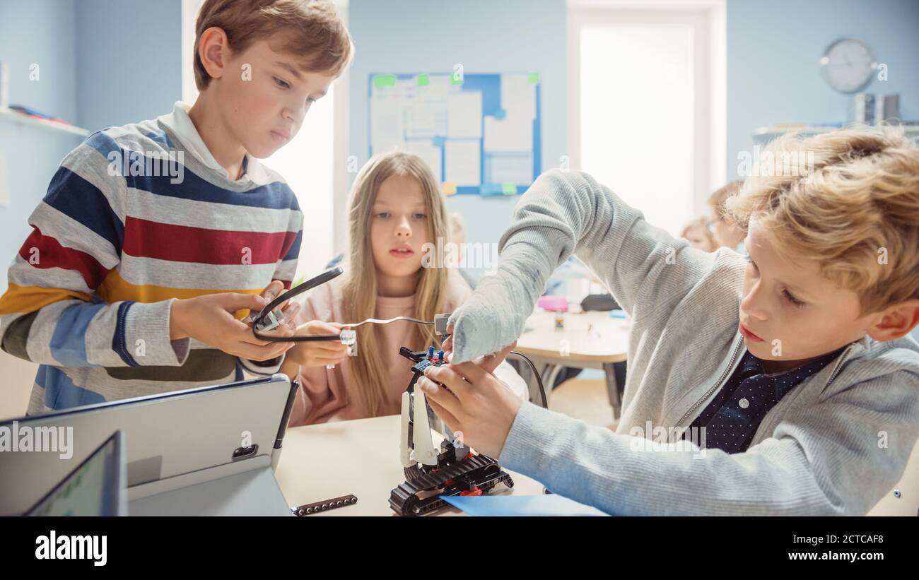 Elementary School Robotics Classroom: Diverse Group of Brilliant ...