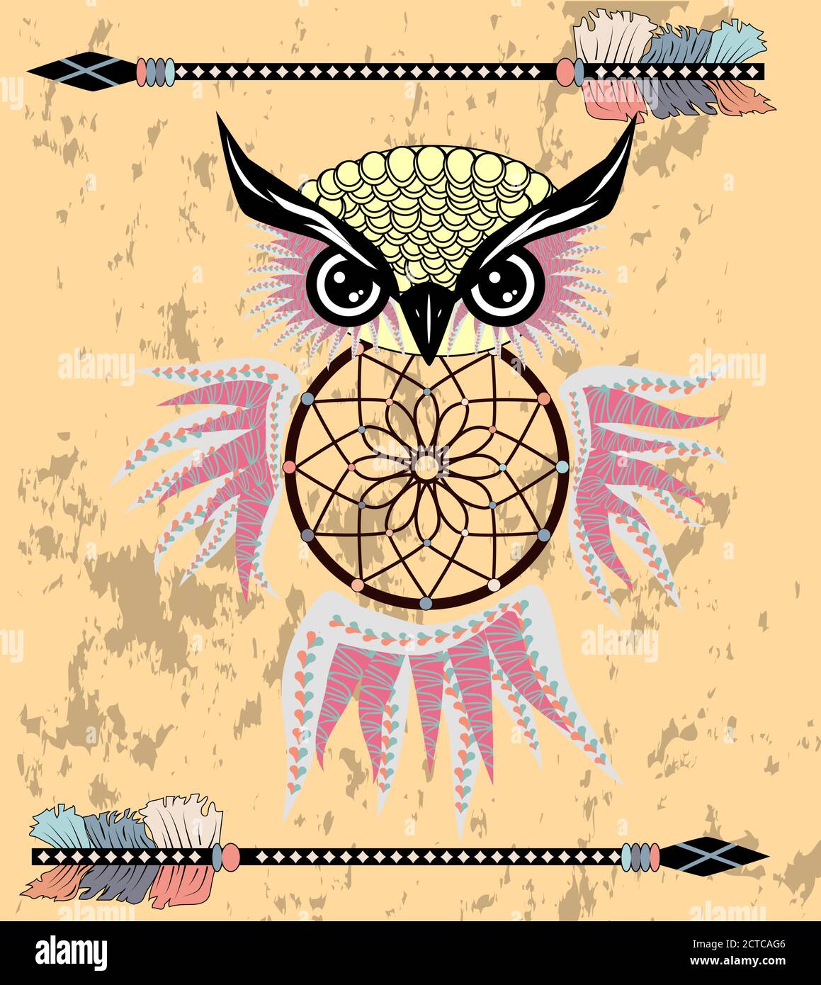 Hand drawn dreamcatcher with an owl, feathers and all seeing eyes ...