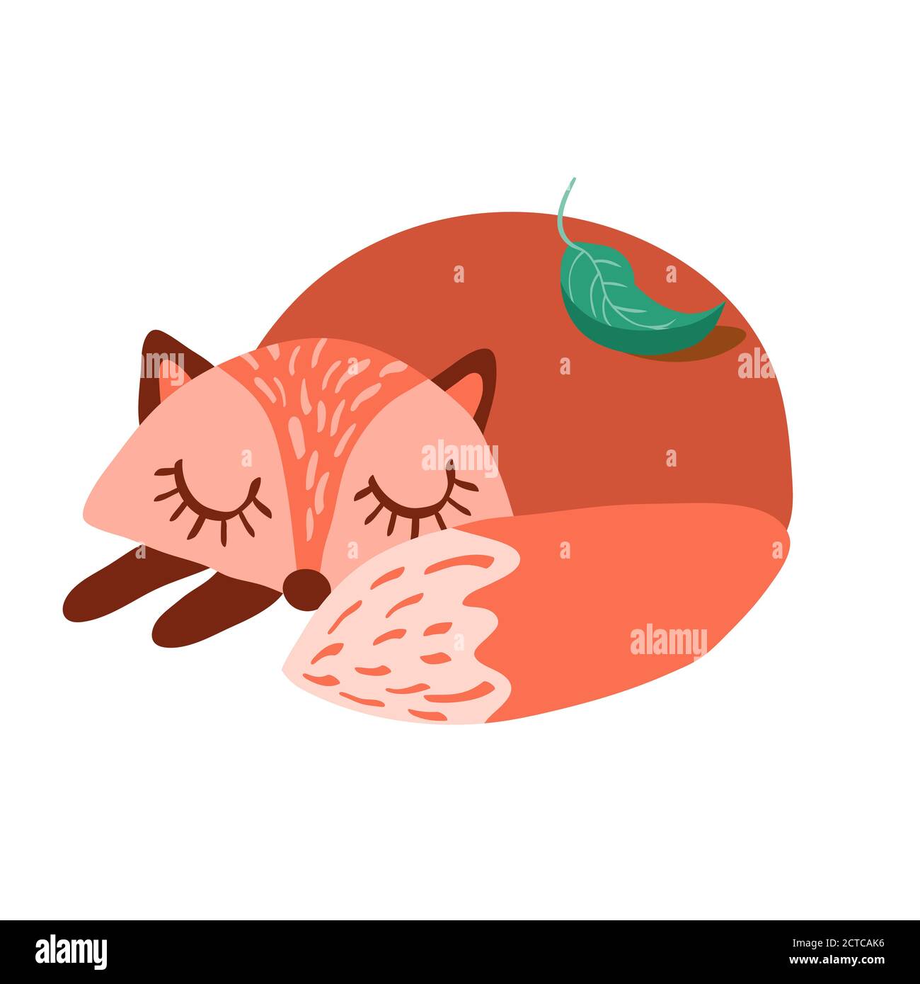 Cute cartoon fox in simple naive style. Sleeping woodland animal ...