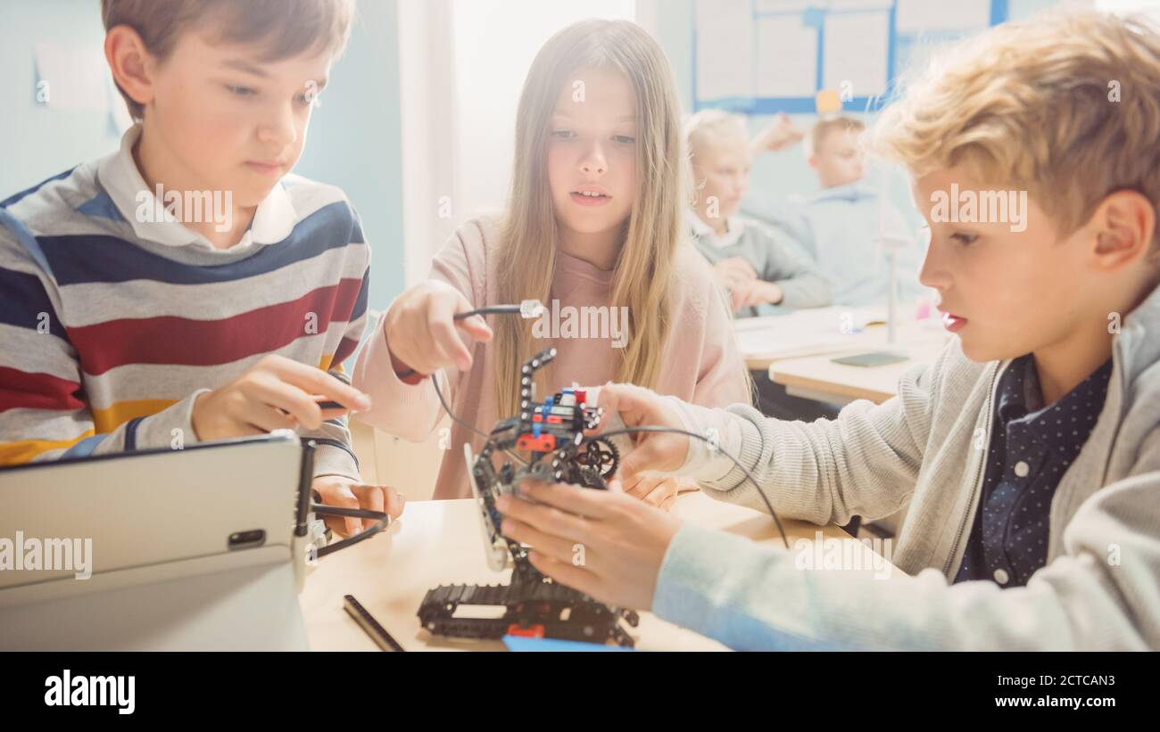 Elementary School Robotics Classroom: Diverse Group of Brilliant ...