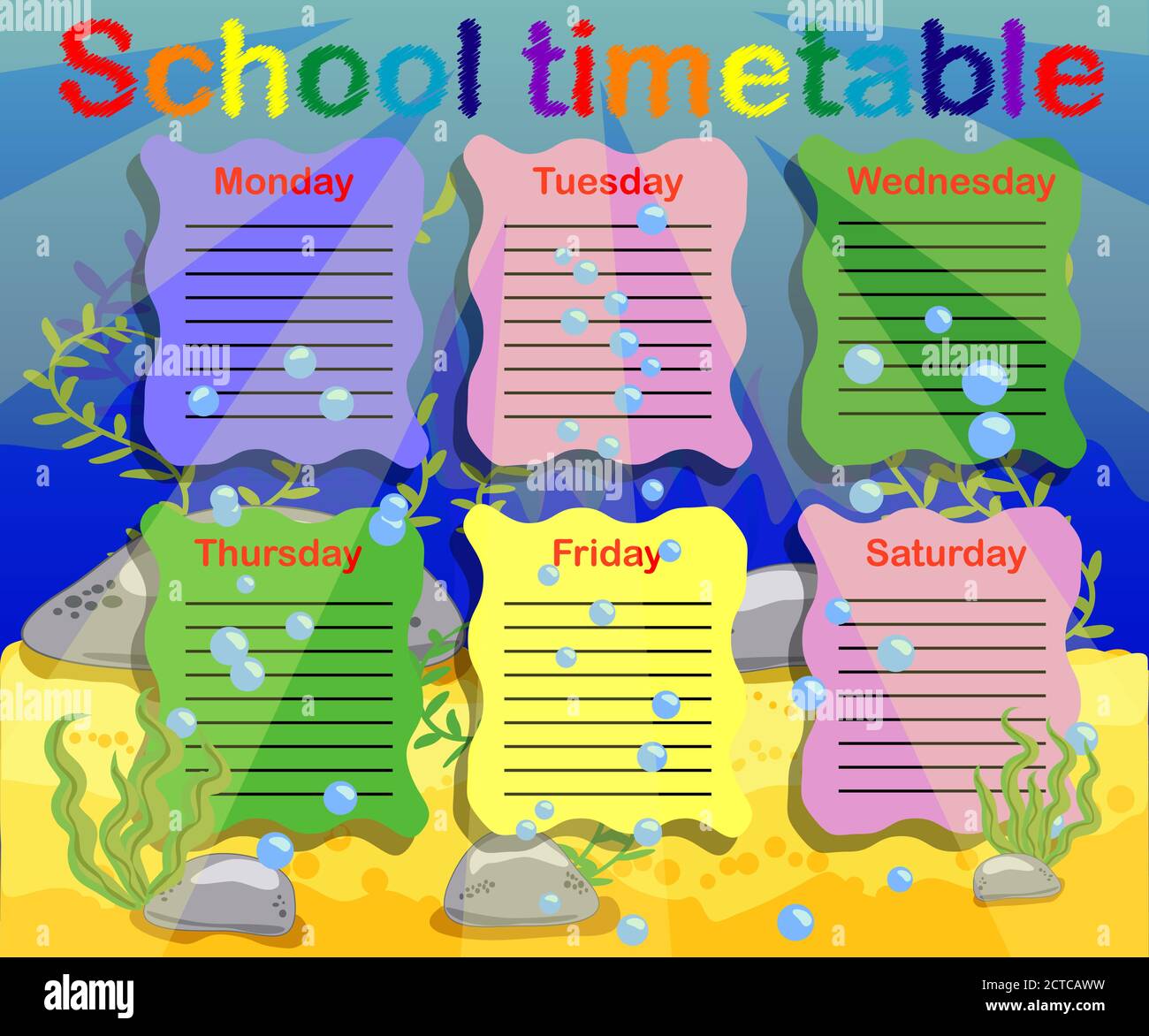 School timetable with marine themes, table, underwater Stock Vector ...