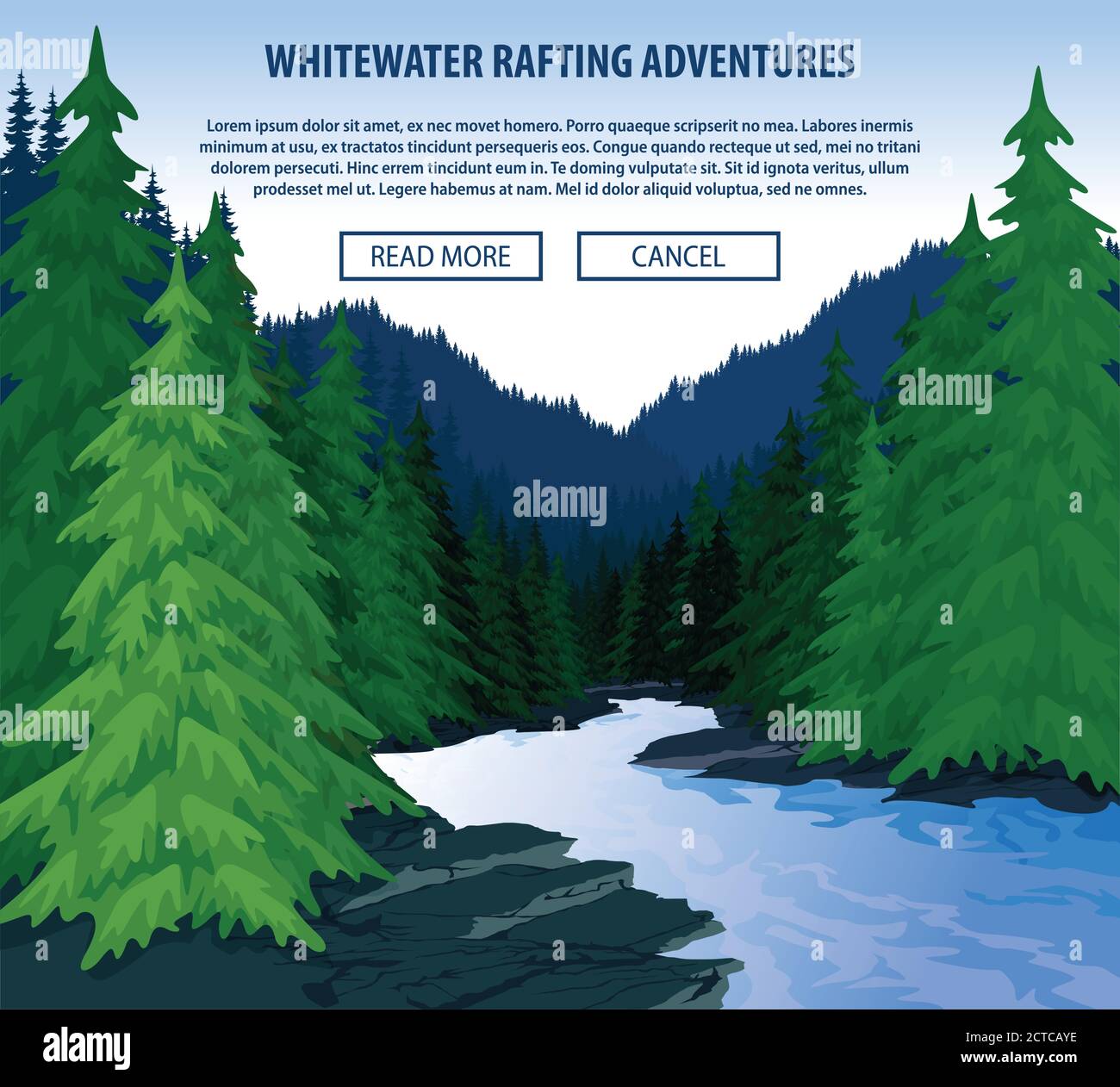 Vector whitewater rafting background theme. Extreme travel rafting ...