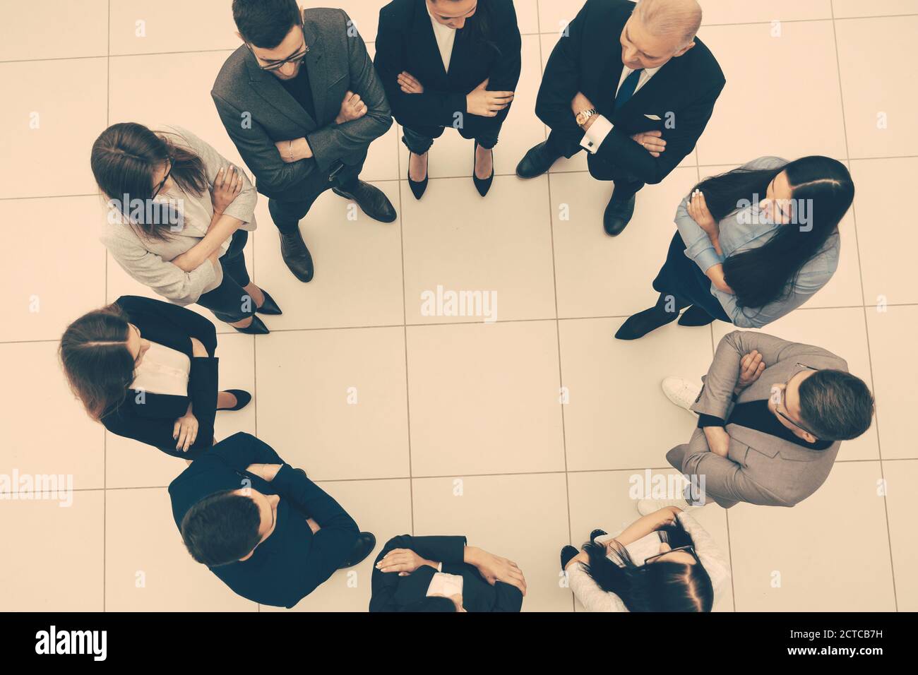top view. group of business people standing in a circle Stock Photo - Alamy
