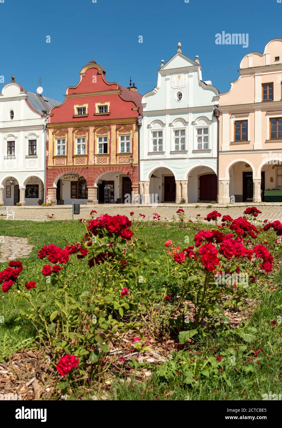 Renaissance and Baroque houses with gables and arcades, Telč, Czech ...