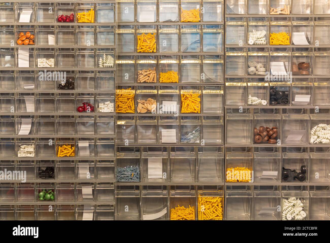 Platic Shelf Rack for Small Parts at Wall Storage Stock Photo - Alamy