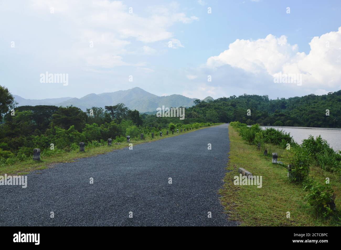 landscape of water reservoir lake with mountain background Stock Photo ...
