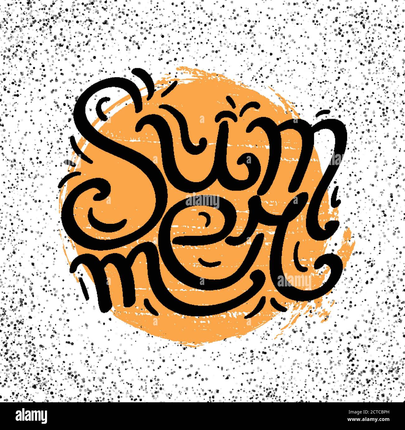 Lettering Summer written by hand with grunge sun and spotted background ...