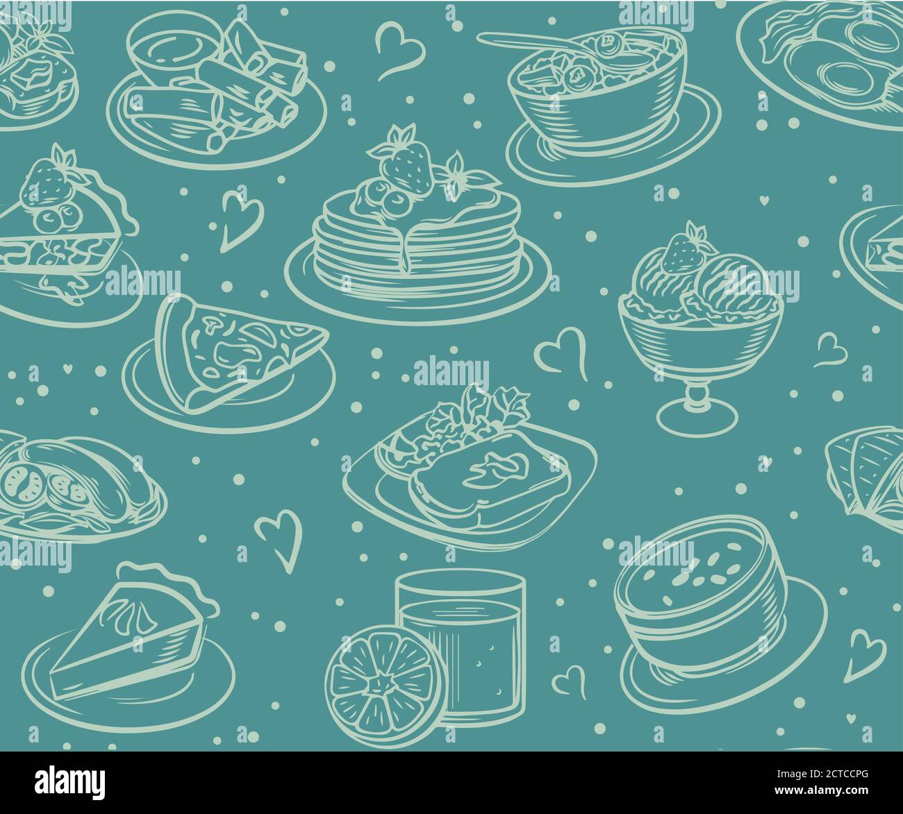 Seamless food and drink food patterns, set of fast food doodles on ...