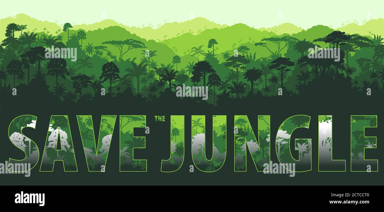 Vector horizontal tropical rainforest Jungle background Stock Vector ...