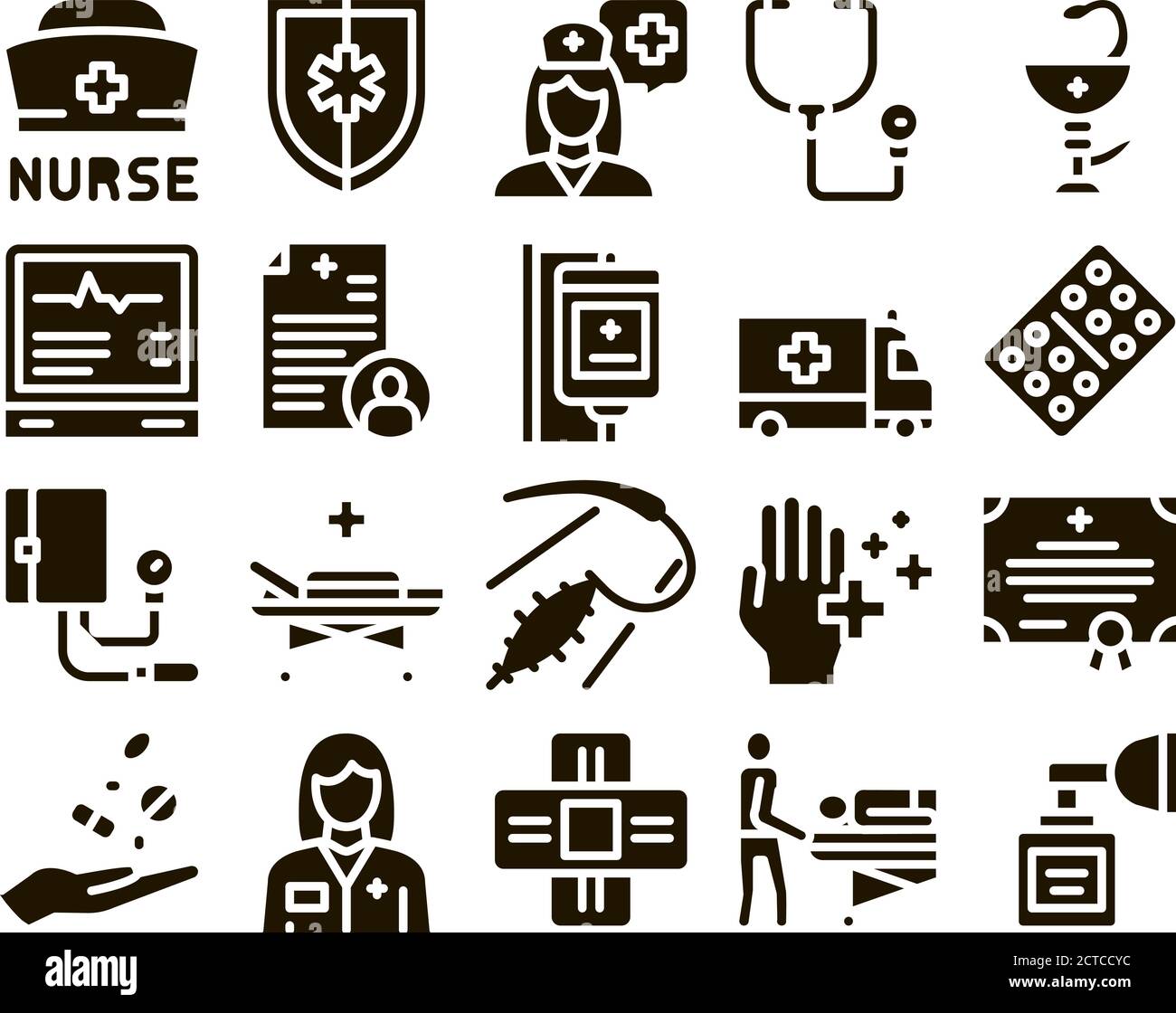 Nurse Medical Aid Glyph Set Vector Stock Vector Image & Art - Alamy