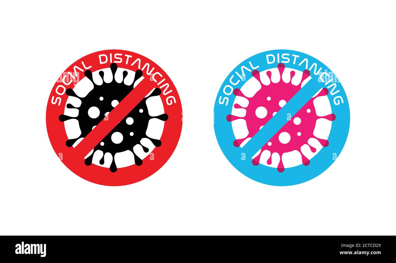A set of social distancing campaign with a circle with a virus symbol ...