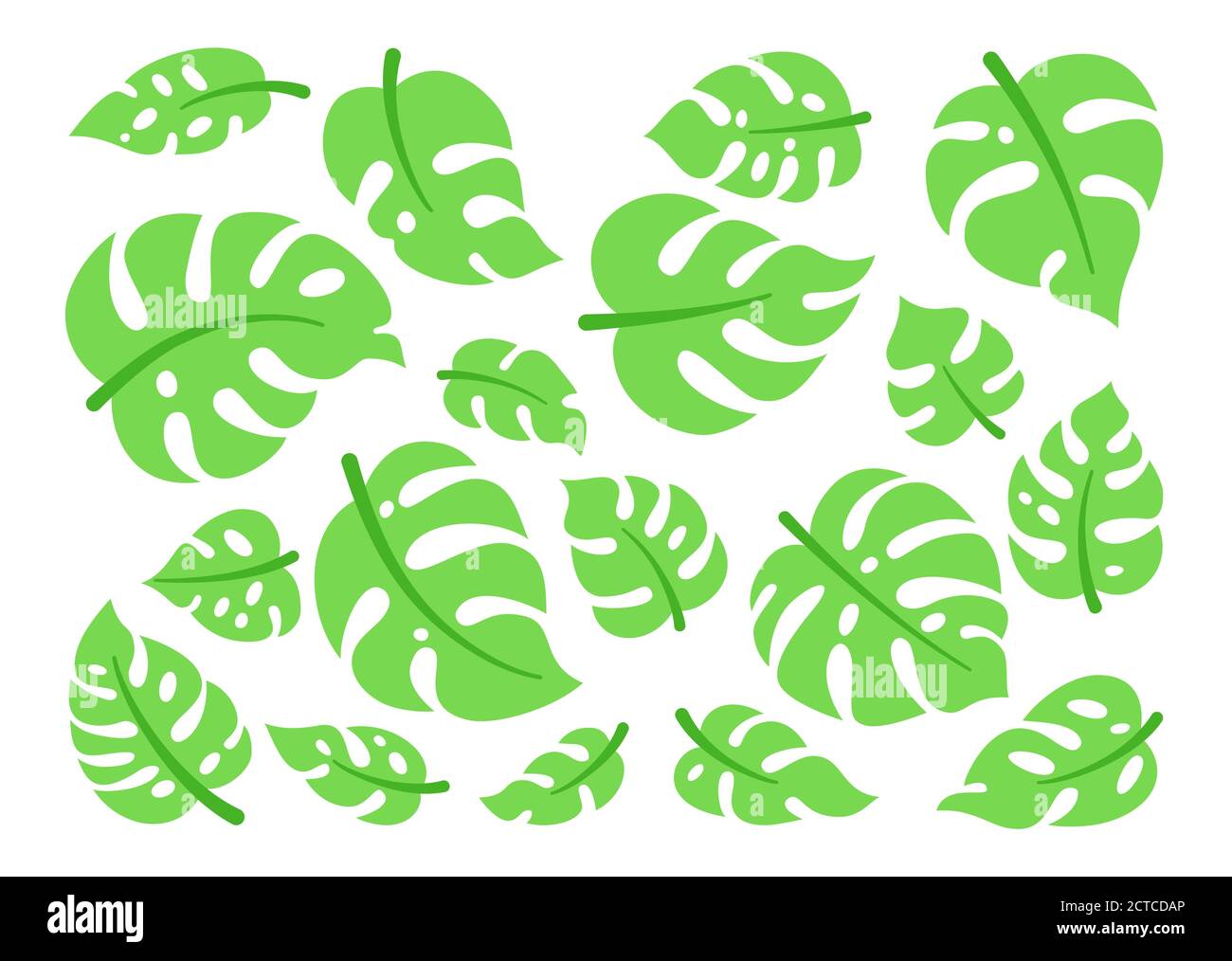 Monstera leaf flat set. Tropical green plant cartoon collection. Hand ...