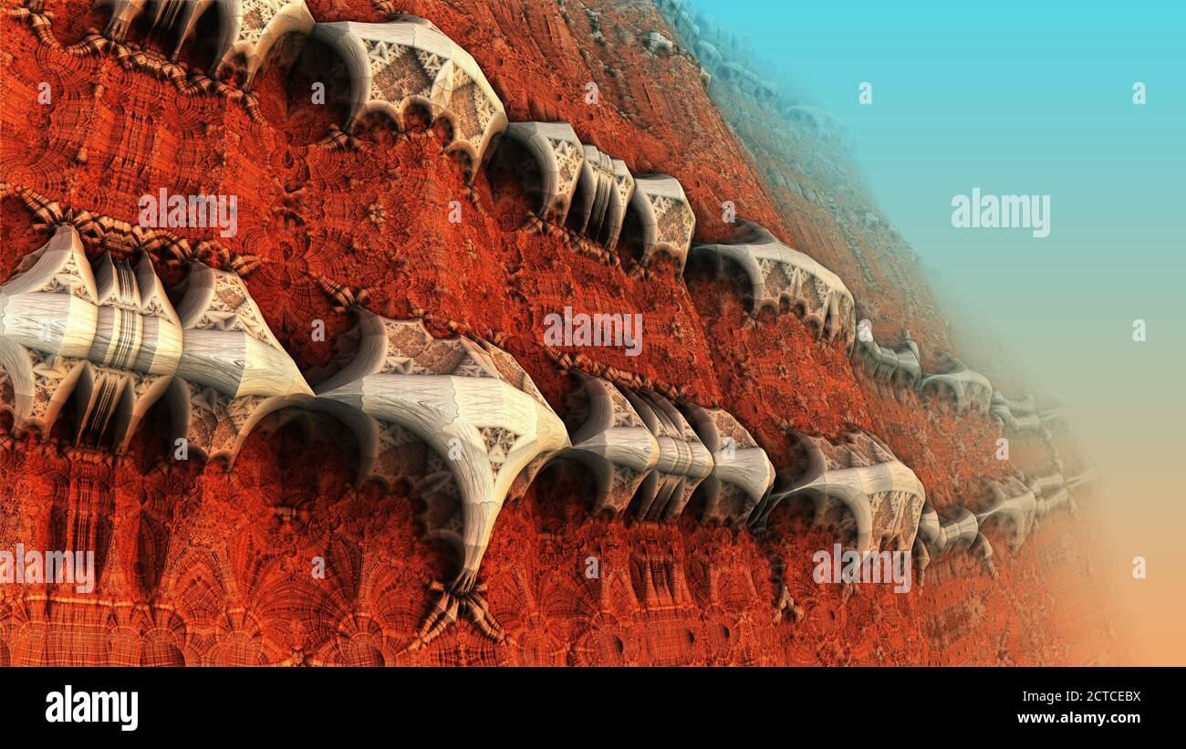 Alien planet sci-fi background, 3D digitally rendered illustration ...