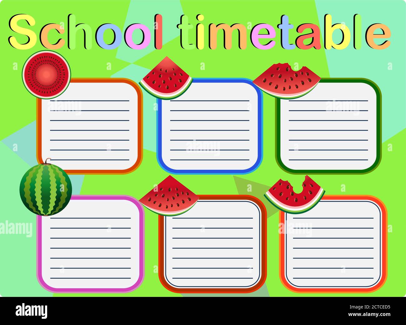 Template school timetable for students or pupils with days of week and ...