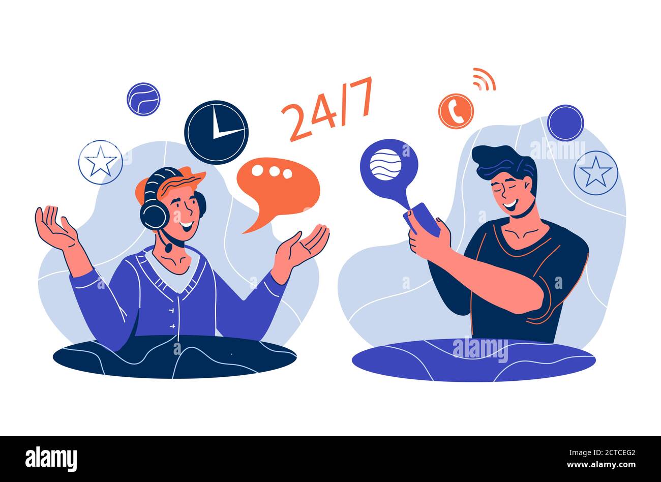 Customer service and technical support, cartoon vector illustration ...