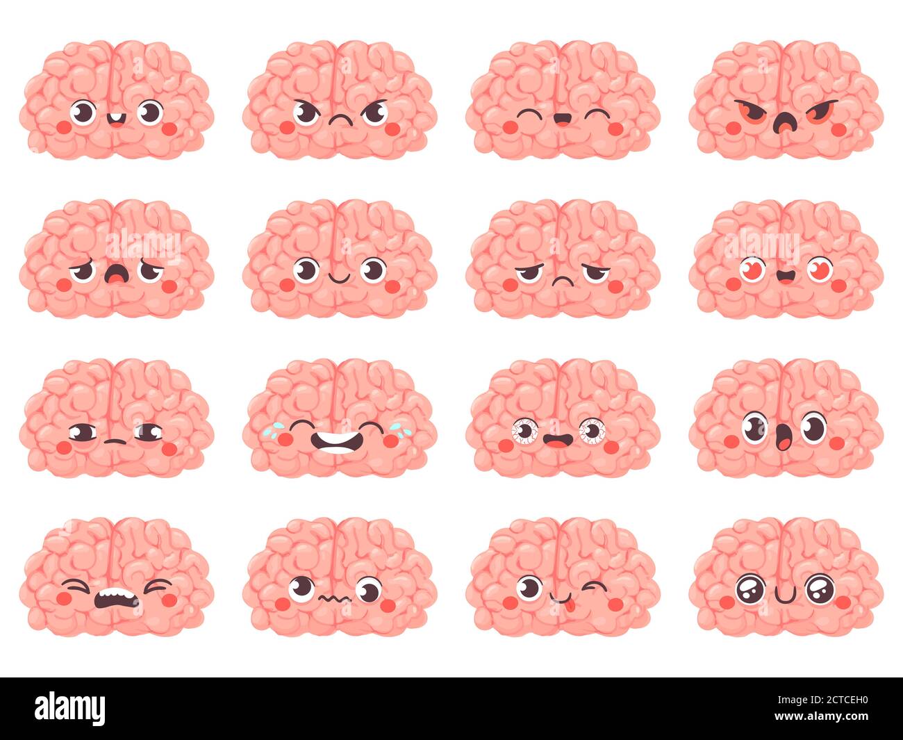 Brain emoticons. Cute brains characters with different face expression ...