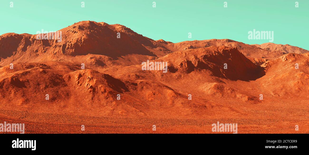 Mars landscape, 3d render of imaginary mars planet terrain, science ...