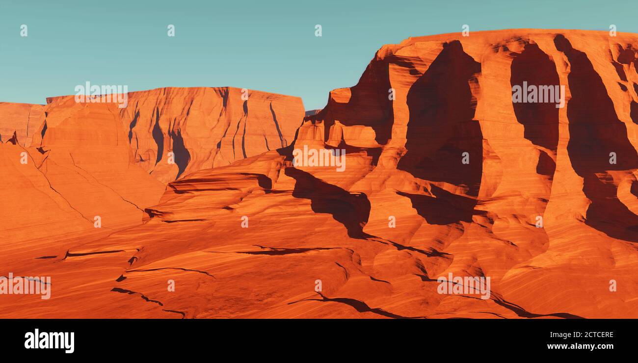 Mars landscape, 3d render of imaginary mars planet terrain, science ...