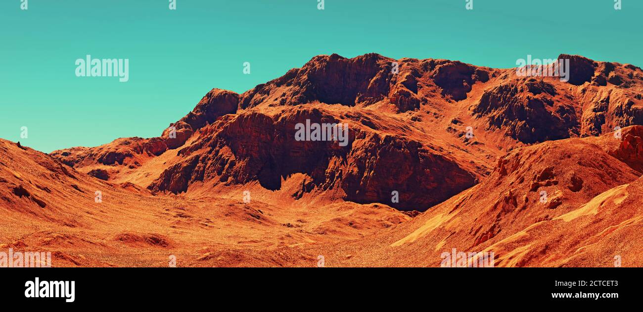 Mars landscape, 3d render of imaginary mars planet terrain, science ...