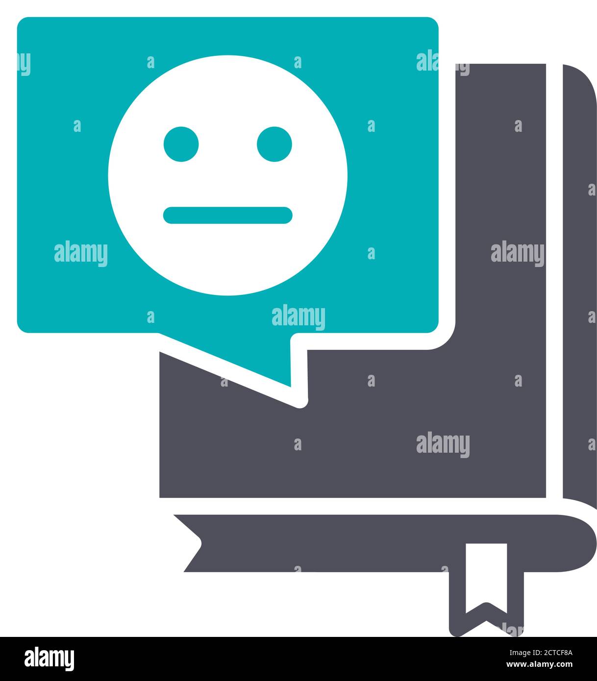Book with neutral face colored icon. Unemotional review, negative ...