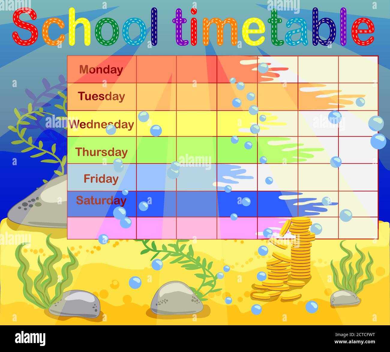School timetable with marine themes, underwater world Stock Vector ...