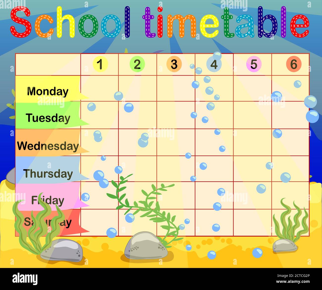 School timetable with marine themes, table, underwater Stock Vector ...