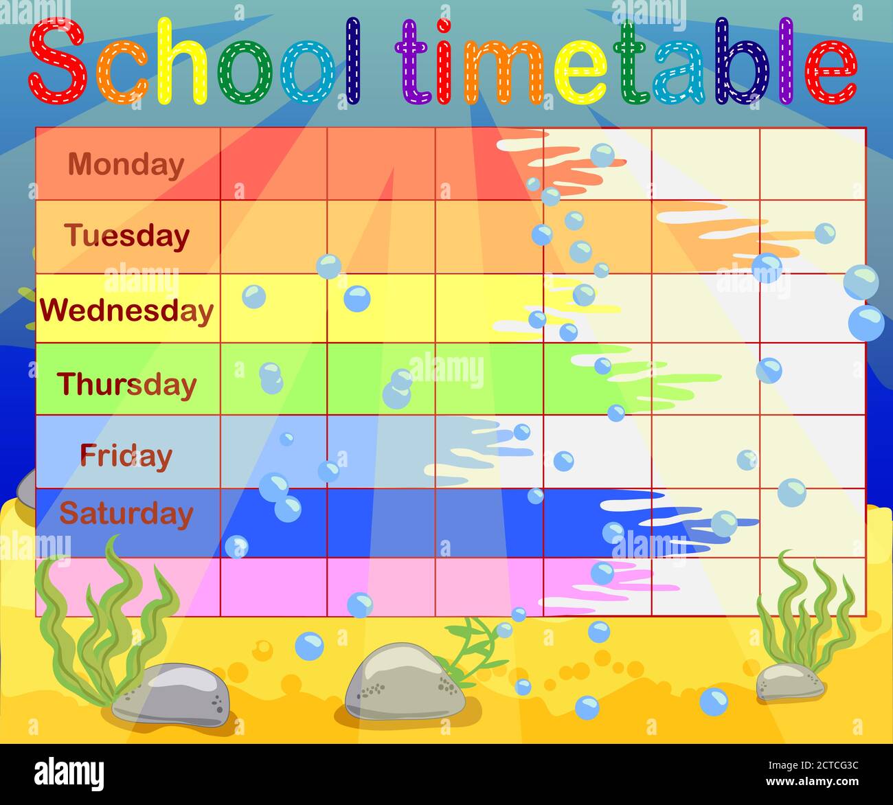 School timetable with marine themes, table, underwater Stock Vector ...