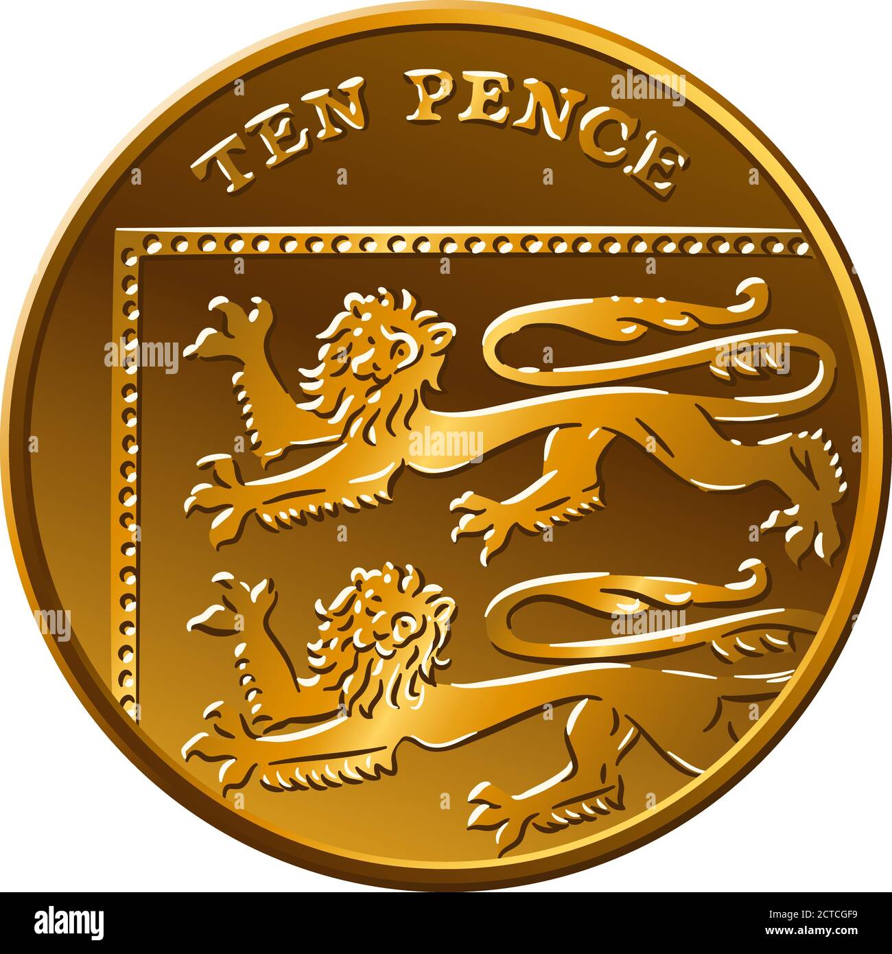 British money gold coin Ten pee or ten pence, reverse with Segment of ...