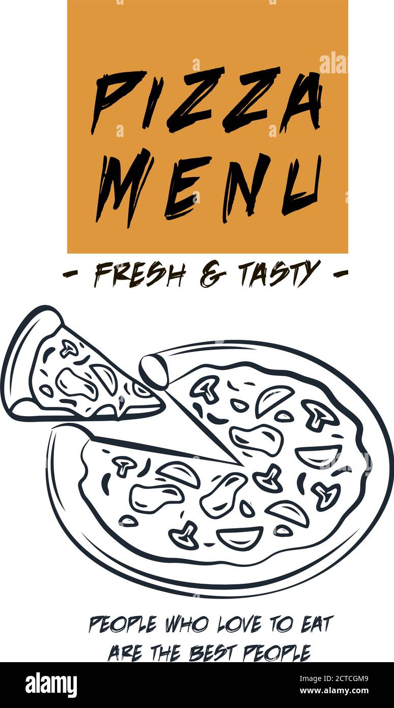 Restaurant food menu design, hand drawn illustrations, Italian Pizza ...