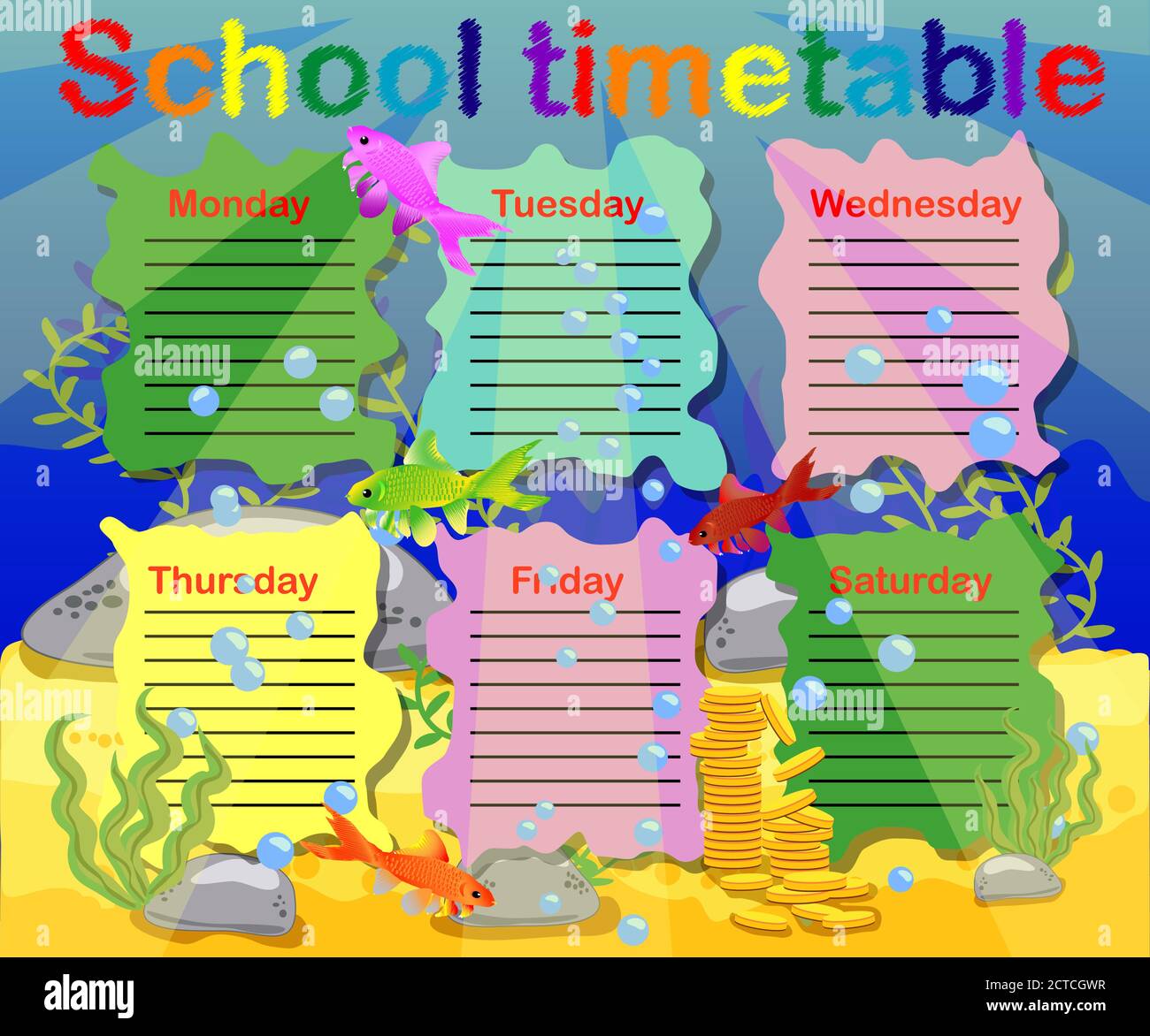 School timetable with marine themes, table, underwater Stock Vector ...