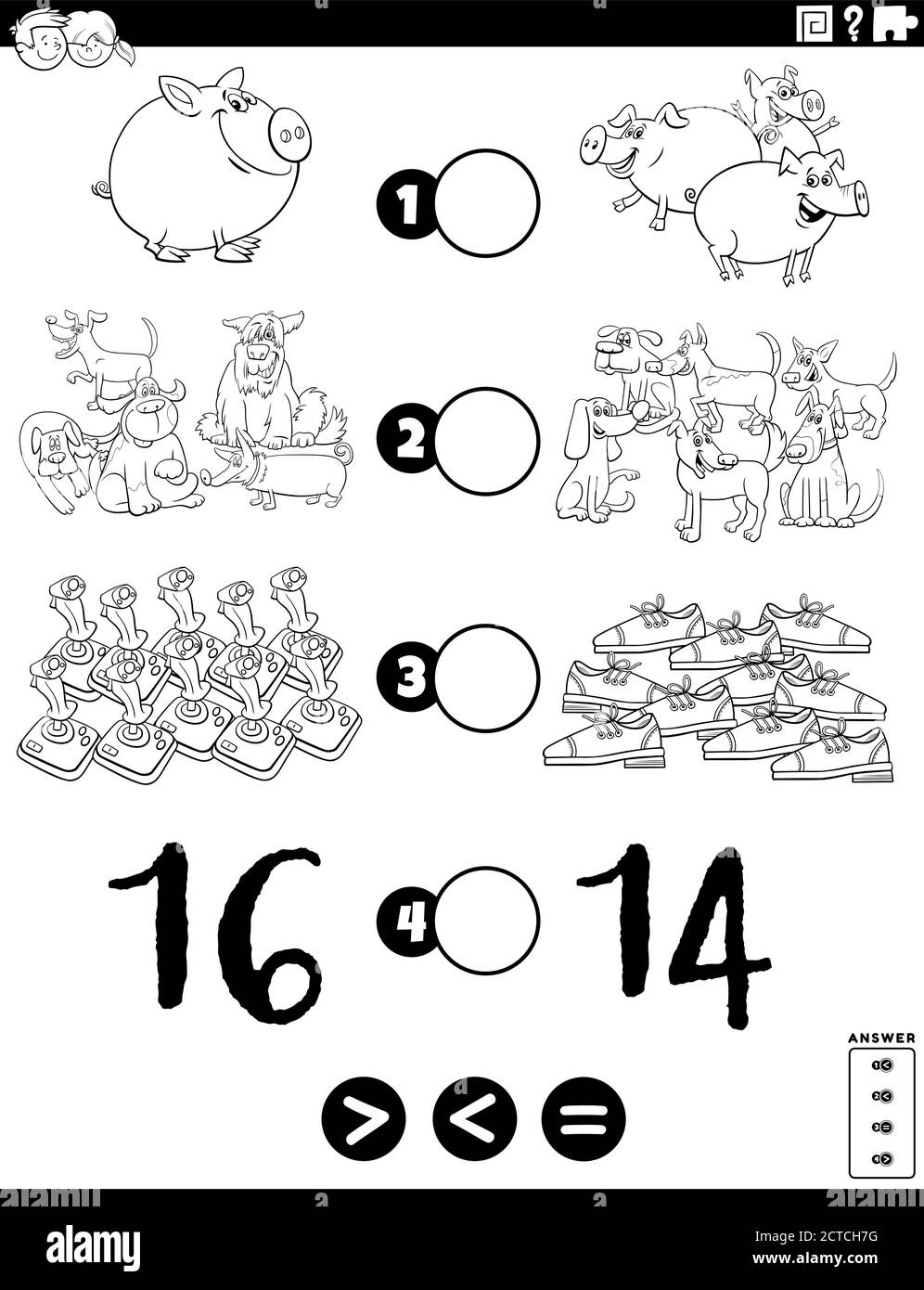 Black and White Cartoon Illustration of Educational Mathematical Puzzle ...