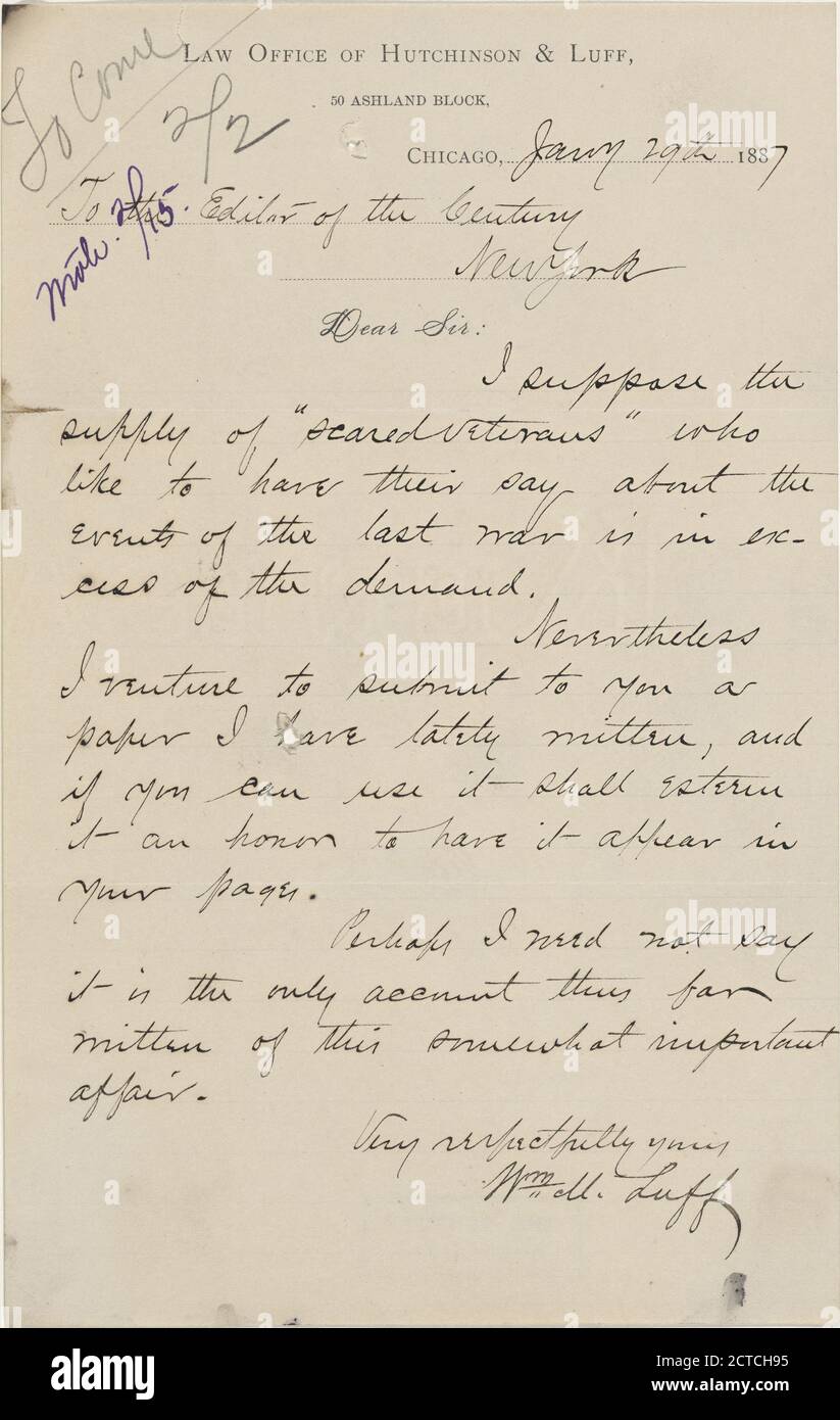 Luff, William M, text, Correspondence, 1887 Stock Photo - Alamy