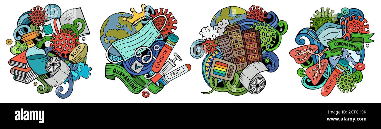 Epidemic cartoon vector doodle designs set Stock Vector Image & Art - Alamy