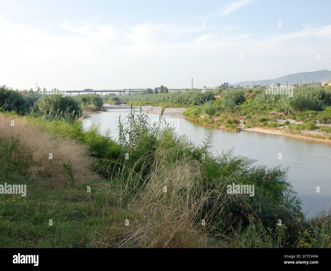 River Llobregat as it passes through the Baix Llobregat region very ...
