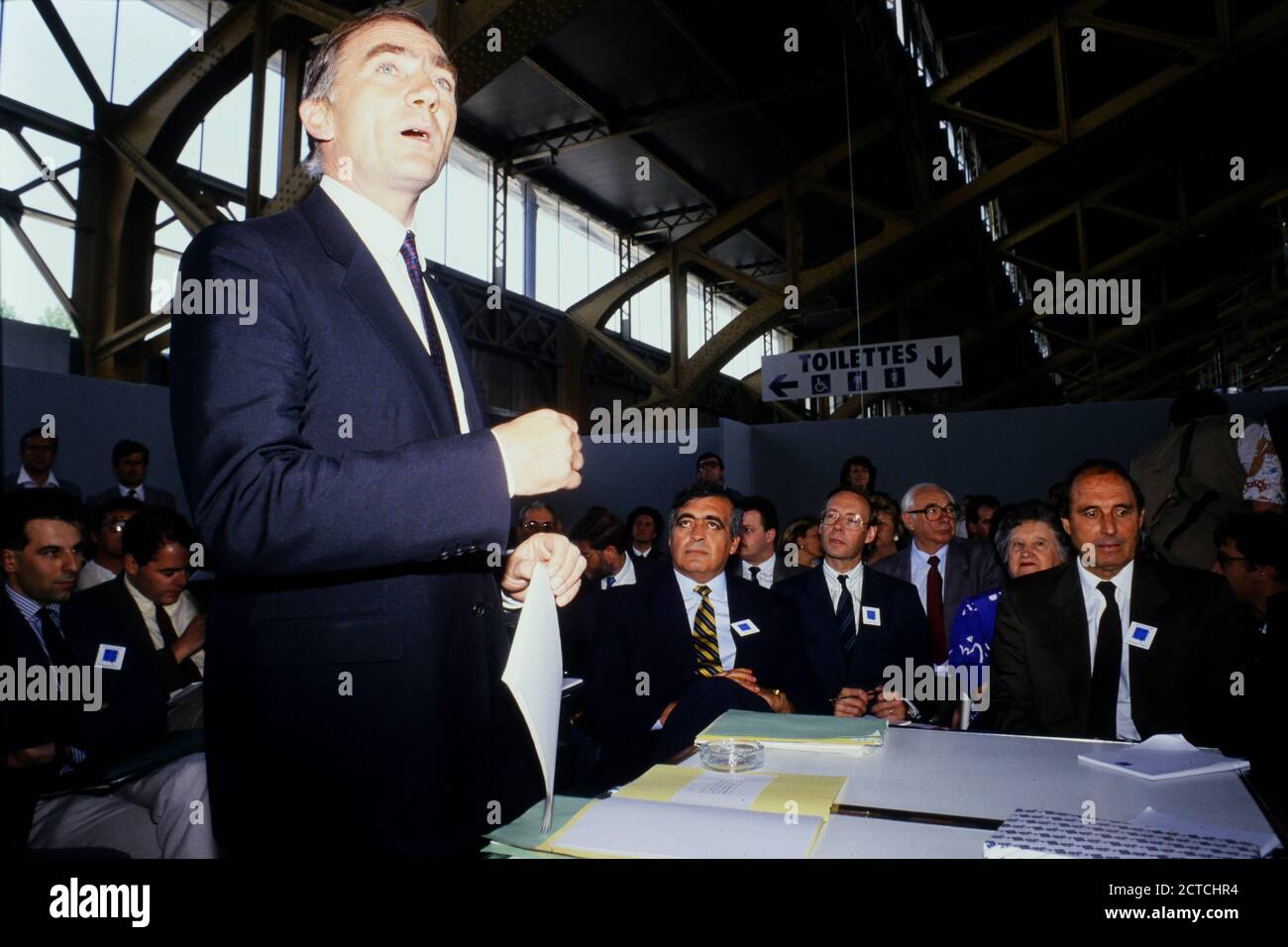 Charles Millon talks at Rally of the RPR renovators, Lyon, France, 1989 ...