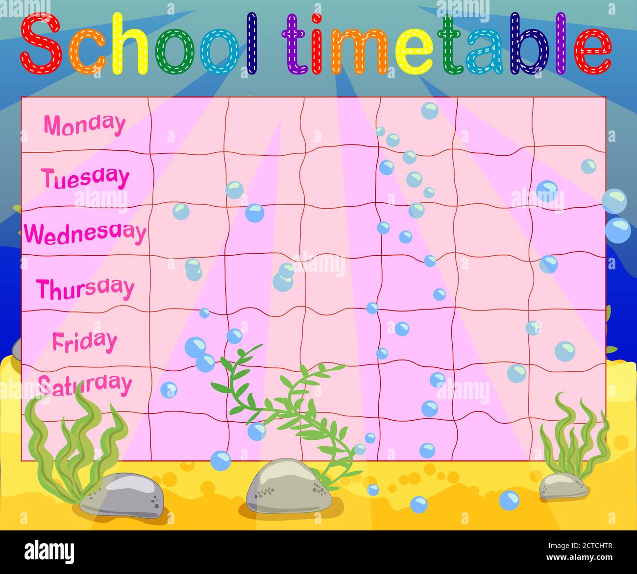 School timetable with marine themes, table, underwater Stock Vector ...