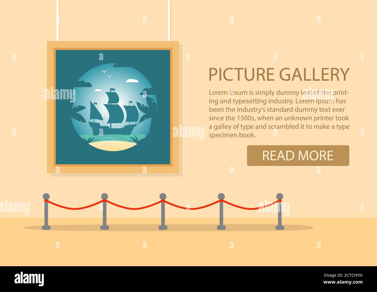 art gallery in the museum in flat style a vector. Exhibition of the ...