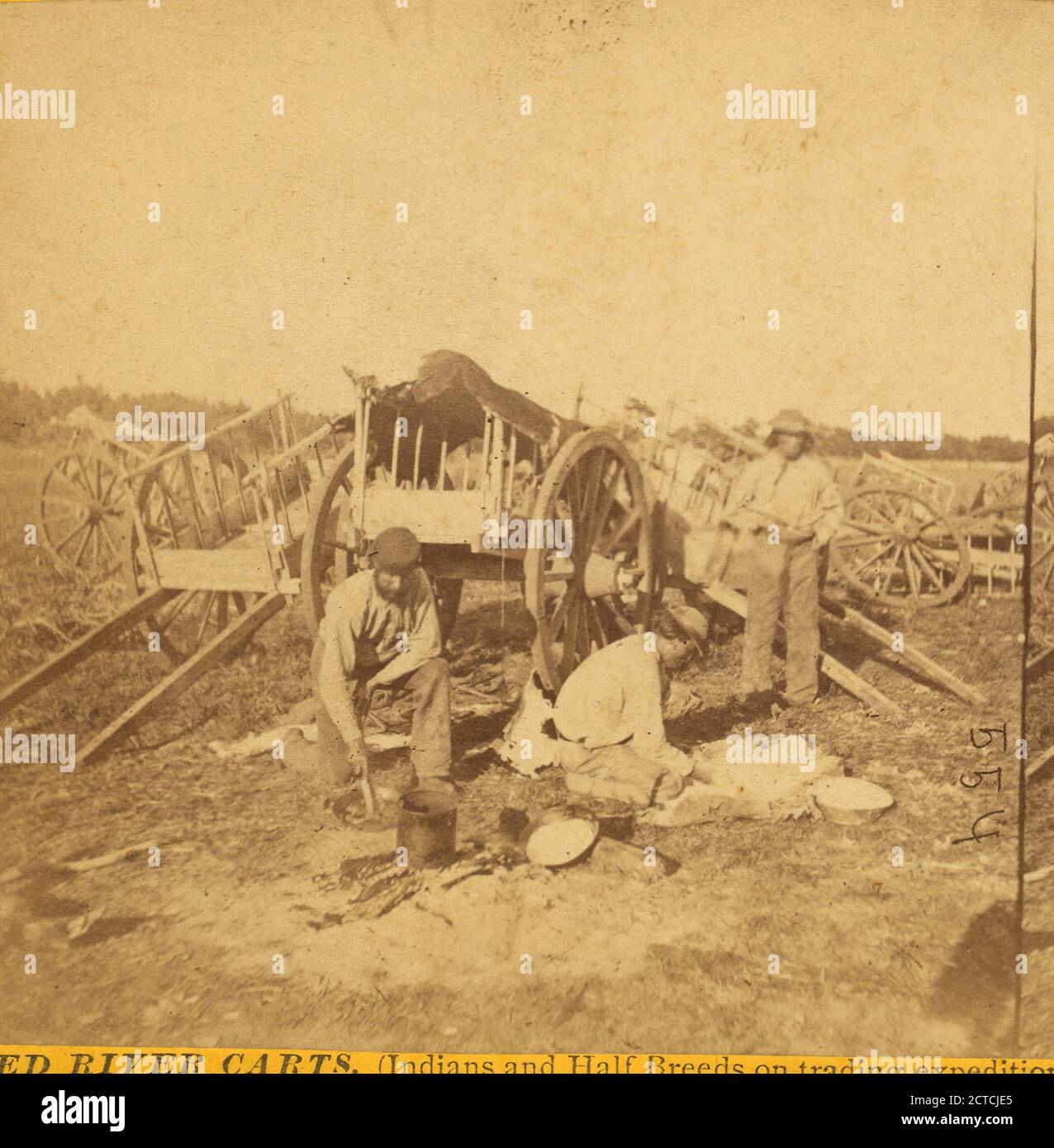 Red river carts, Indians and half breeds on trading expedition, carts ...