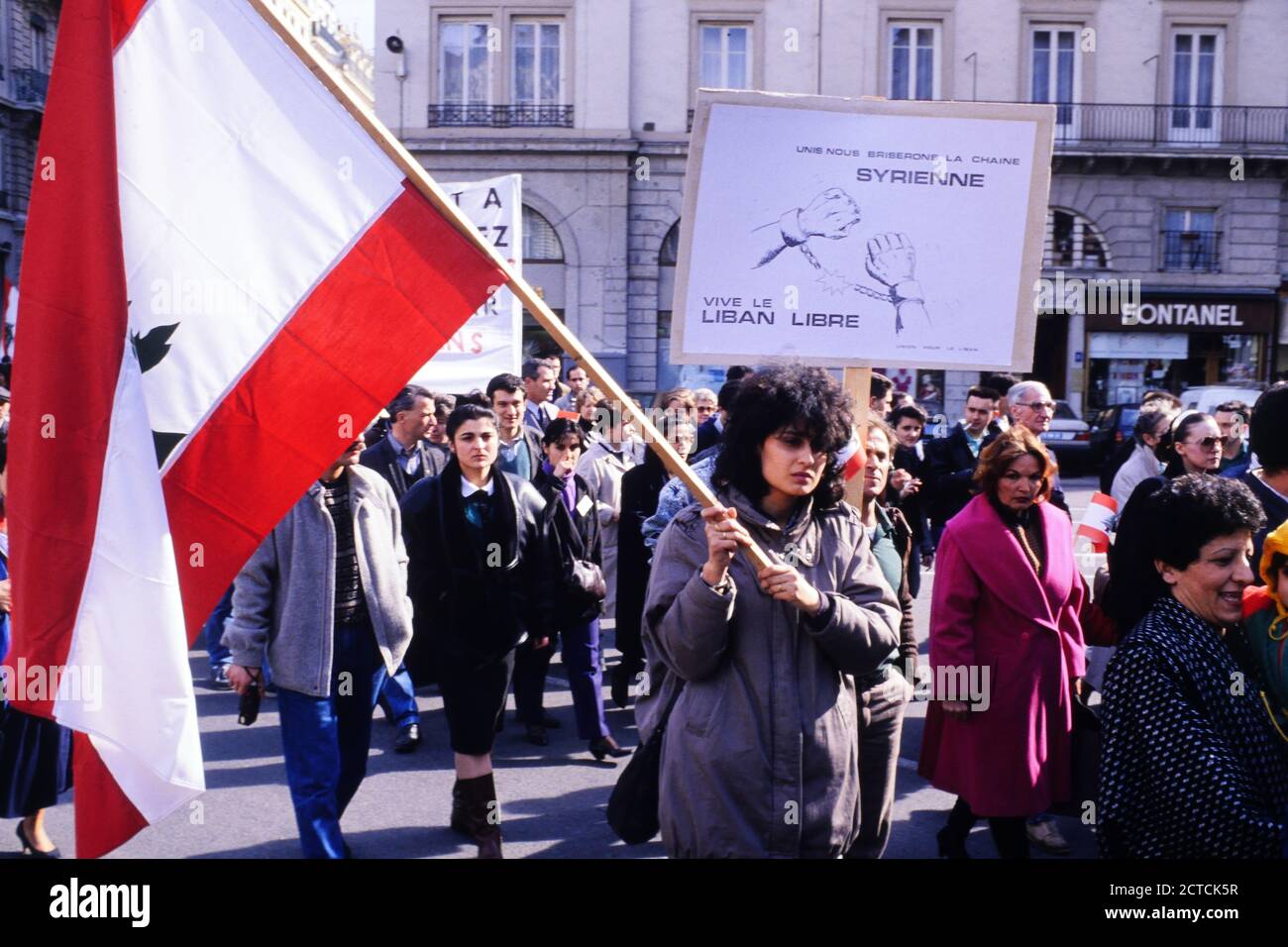 Protesters support Lebanon, Lyon, 1989 Stock Photo - Alamy