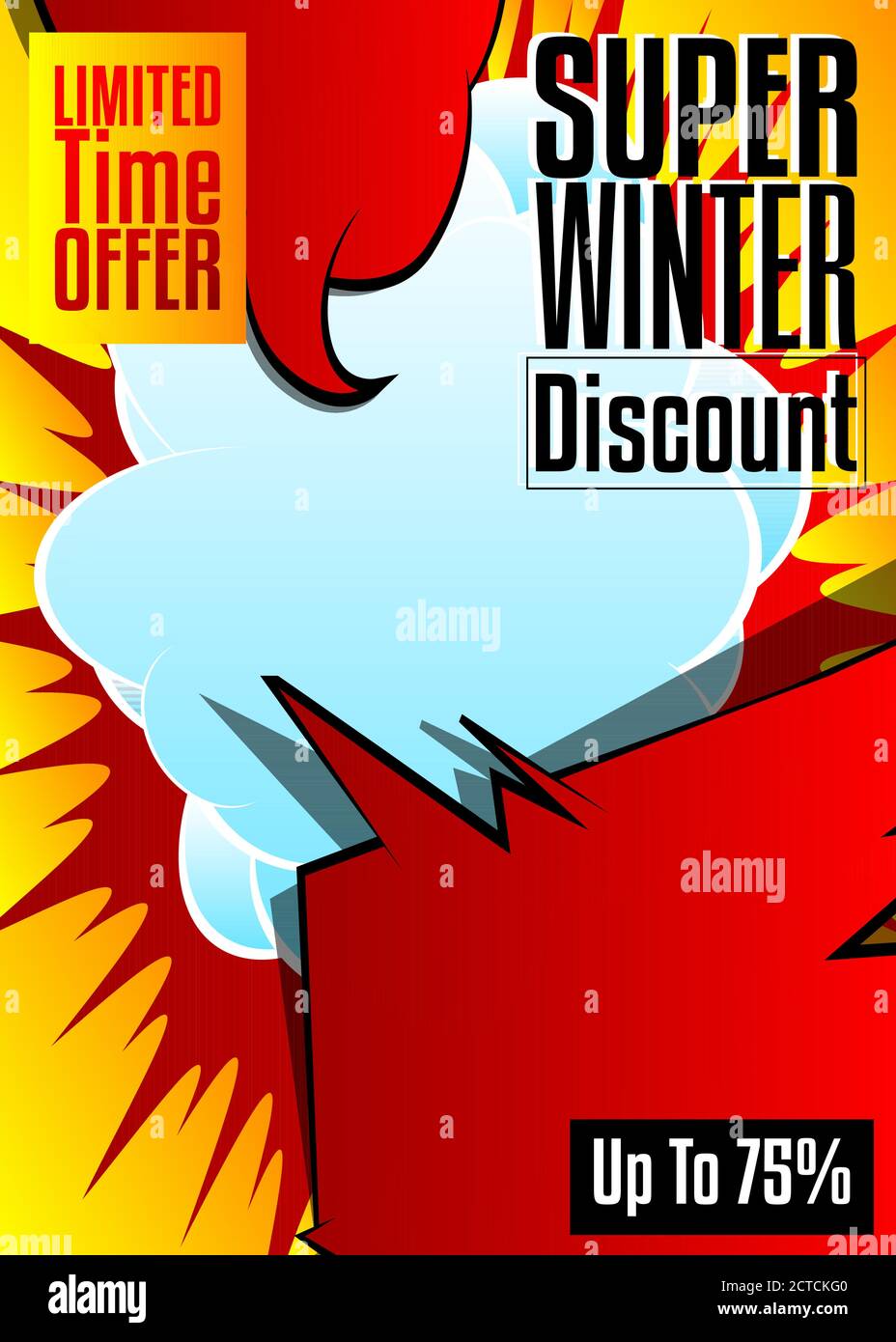 Comic book winter sale social media post desig. Cartoon colored poster ...
