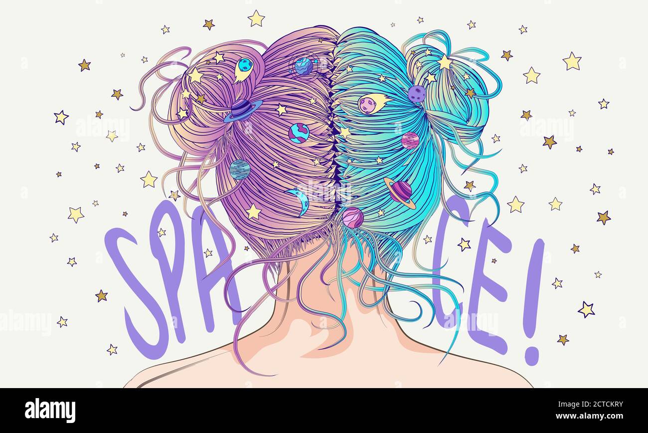 Cosmos enjoys the girl from the backand the planets above her head ...