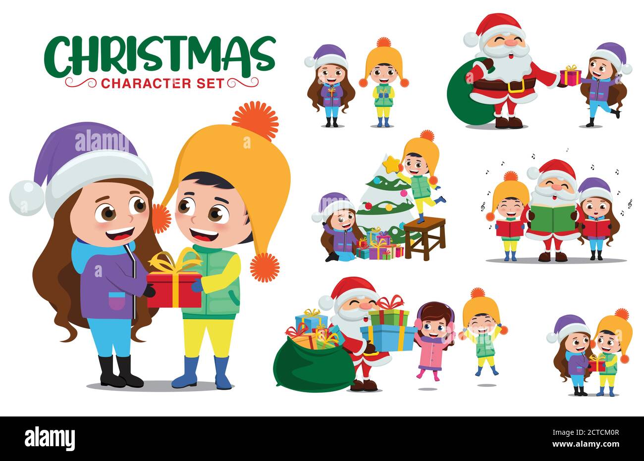 Christmas character vector set. Christmas kid characters of xmas ...