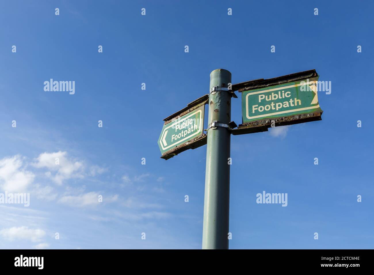 Old signpost pointing the way for walkers on a public footpath Stock ...