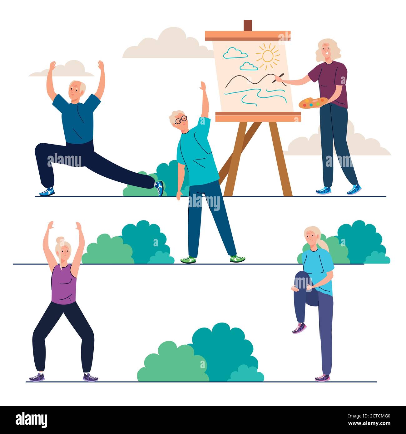 senior group people doing different activities and hobbies Stock Vector ...